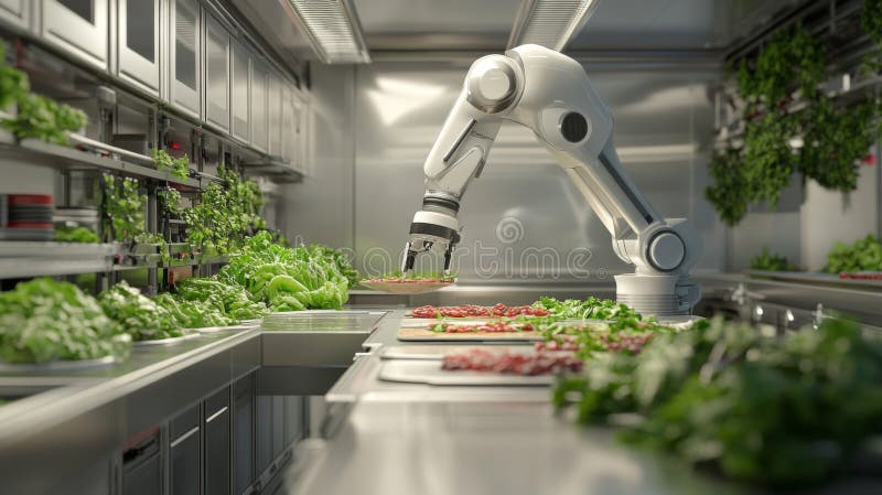 Robotic Arm Preparing Food in a Modern Kitchen Setting Stock ...