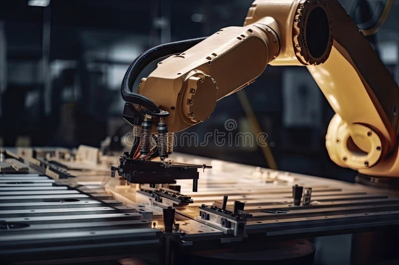 Robotic Arm Preparing To Attach Final Component of a Product on ...