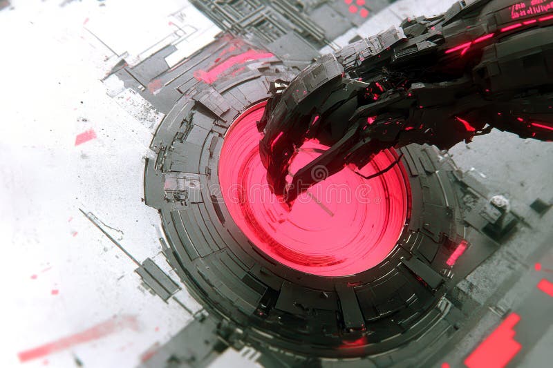 Robotic Arm Pressing Button on Futuristic Control Panel Stock ...