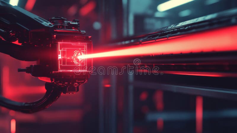 Robotic Arm Projects Red Laser Beam Across Dark Space Stock ...