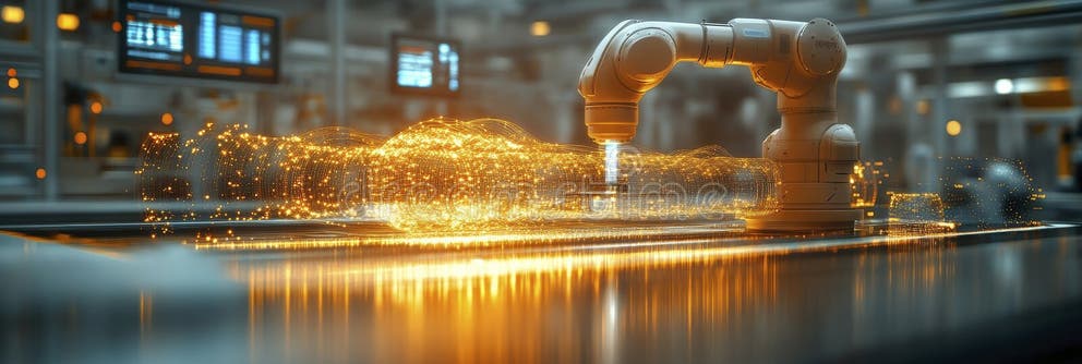 Robotic Arm with Radiant Data Visualization Overlay Stock Illustration ...