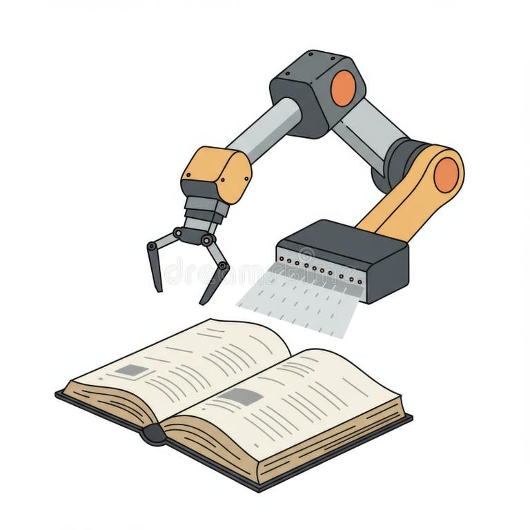 Robotic Arm Scanning Open Book Stock Illustration - Illustration of ...