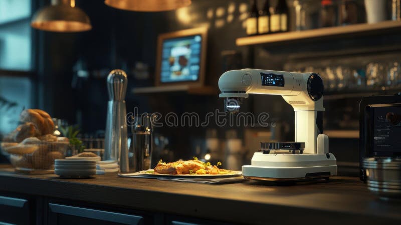 Robotic Arm Scans Food in Restaurant Kitchen, Automation, Culinary ...