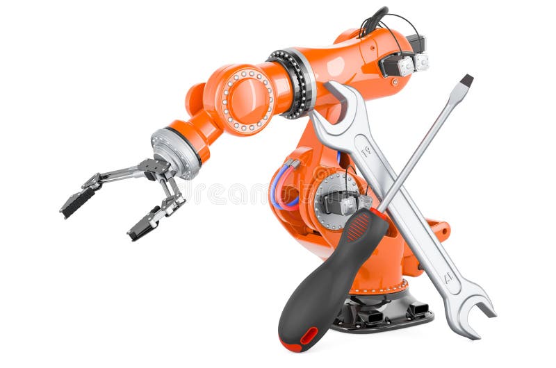 Robotic Arm with Screwdriver and Wrench, 3D Rendering Stock ...