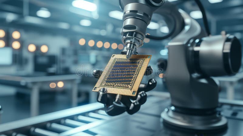 Robotic Arm is Seen Installing a Processor Onto a Motherboard. AI ...