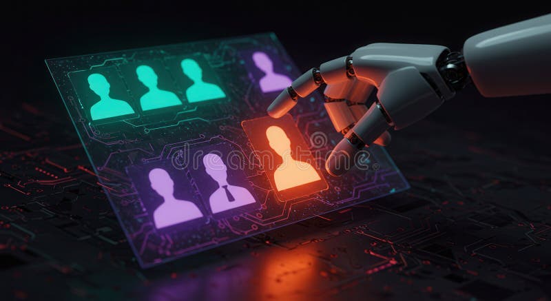 Robotic Arm Selects a Digital Avatar on Futuristic Interface Concept Stock Illustration ...