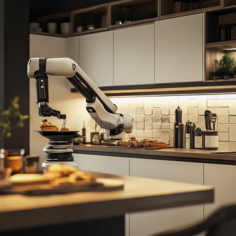 Robotic Arm Serving Food in a Modern Kitchen Stock Image - Image of ...