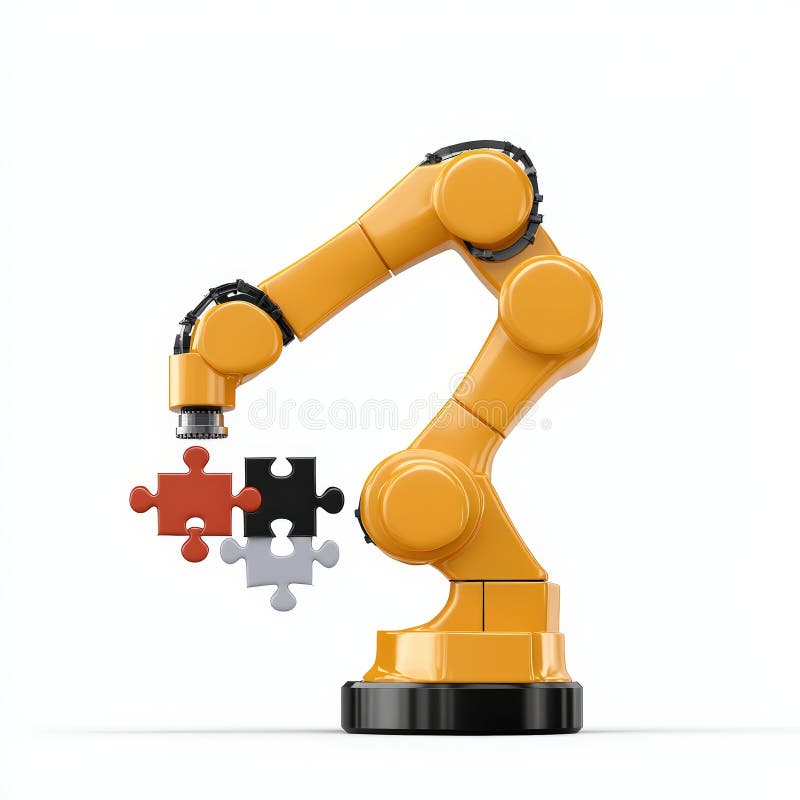 A Robotic Arm Skillfully Assembling Colorful Puzzle Pieces Illustrating ...