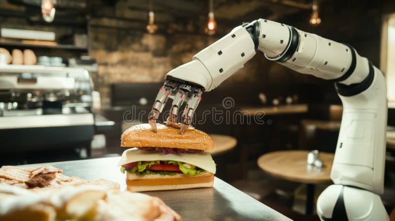 Robotic Arm Skillfully Assembling a Delicious Sandwich in Cafe Stock ...