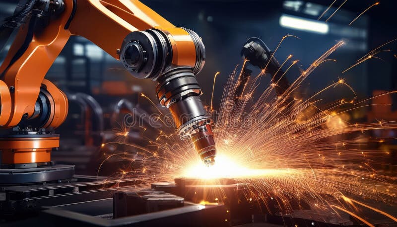 Advanced Robotic Arm Performing Welding in Stock Photo - Image of ...