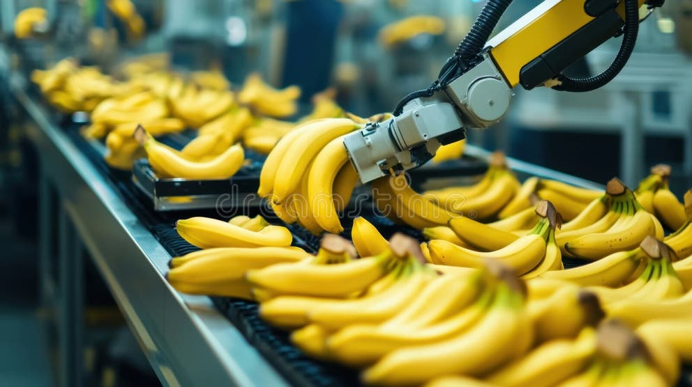 Robotic Arm Sorting Bananas in a High-tech Factory Showing Modern Food ...