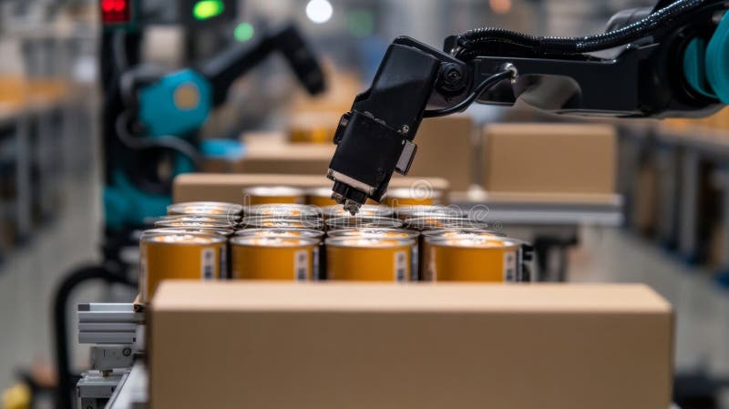 Robotic Arm Sorting Cans in a Factory Setting Stock Illustration ...