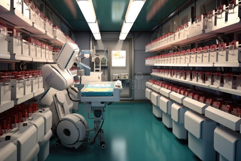Robotic Arm Sorting and Organizing Medication Boxes Stock Illustration ...
