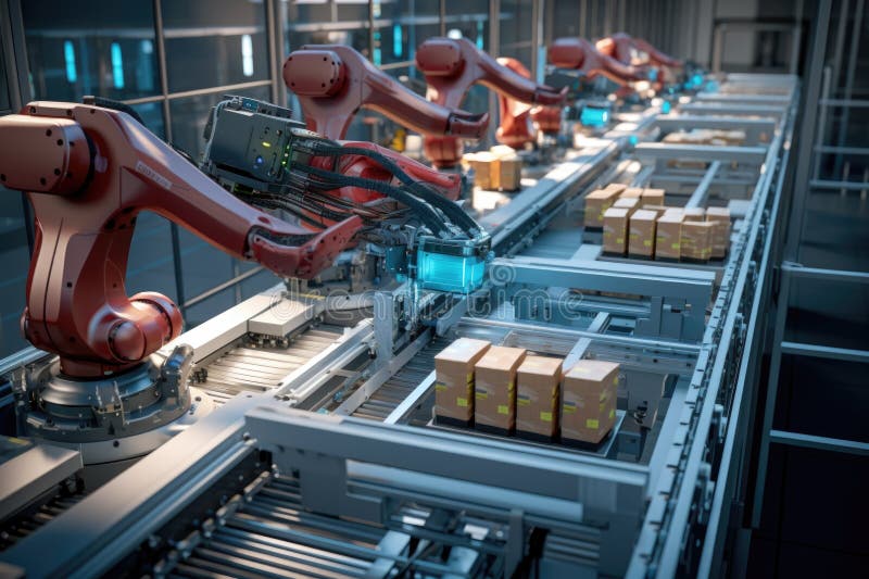Robotic Arm Sorting Packages on Automated Line Stock Illustration ... Robotic Arm Sorting Packages on Automated Line Stock Illustration ...