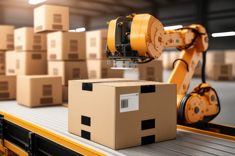 Robotic Arm Sorting Packages in Warehouse Stock Illustration ... Robotic Arm Sorting Packages in Warehouse Stock Illustration ...