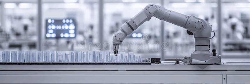 Robotic Arm Sorting White Components Neatly Stock Illustration ...