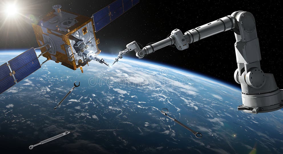 Robotic Arm in Space Deploys Satellite Debris Removal System Stock ...