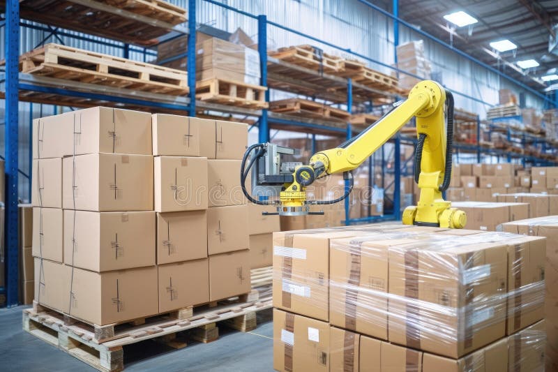 Robotic Arm Stacking Boxes on Pallet Stock Illustration - Illustration ...