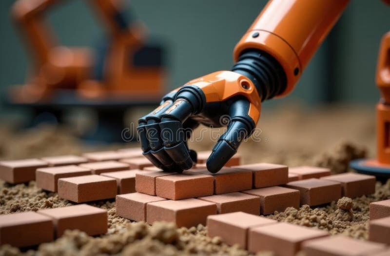Robotic Arm Stacking Bricks Industrial Setting Construction Automation ...