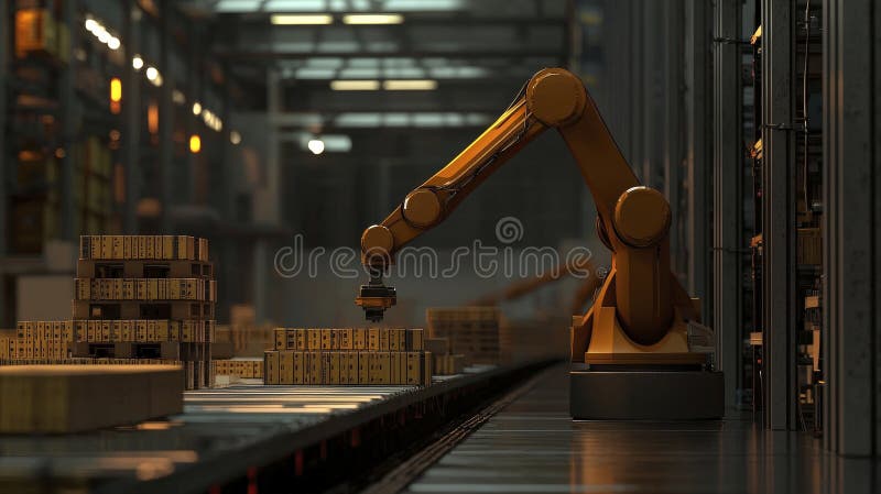 Robotic Arm Stacking Packages in Industrial Setting Stock Illustration ...