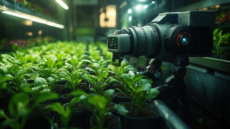 Robotic Arm Tending Plants in a Vertical Farm Stock Illustration ...