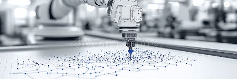 Robotic Arm Tracing Lines on a Connected Digital Grid Stock ...