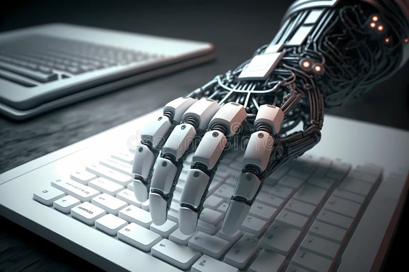 Robotic Arm in Typing on Keyboard. Generative Ai Design Stock ...