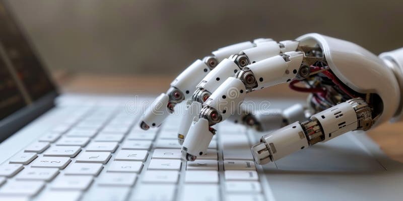 A Robotic Arm Typing on a Laptop Keyboard in a Modern Office ...