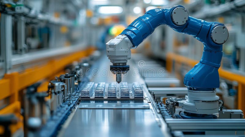 Robotic Arm with Vacuum Gripper Handling Objects on an Assembly Line in ...