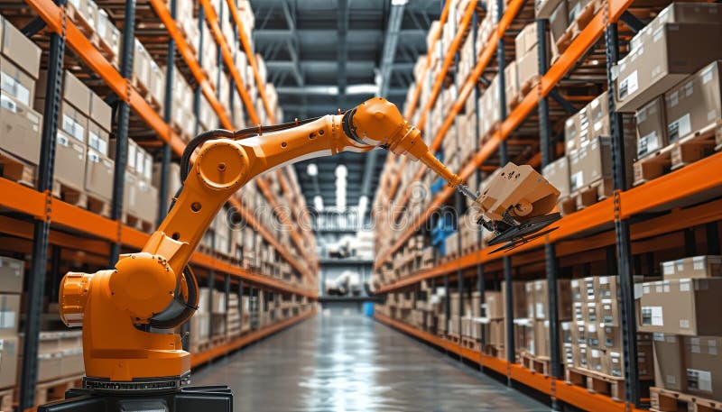 Robotic Arm in Warehouse. Logistic Concept Stock Illustration ...