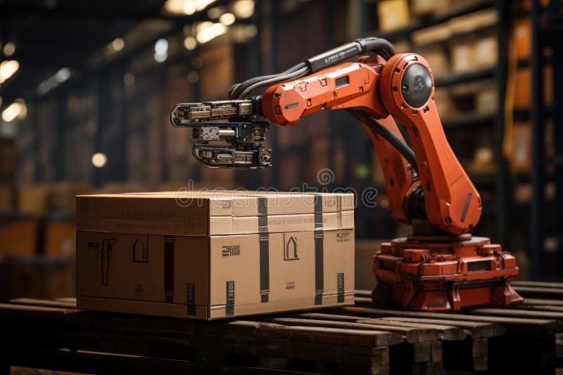 Robotic Arm in Warehouse. Logistic Concept Stock Illustration ...