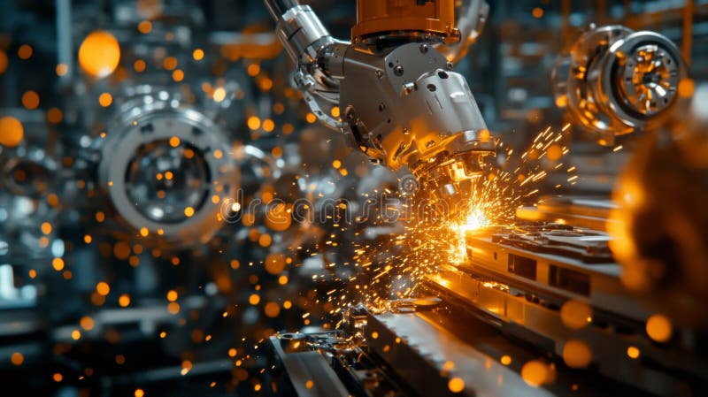 Robotic Arm Welding Metal Sparks Flying Stock Illustration ...