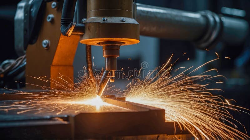 Robotic Arm Welding Metal with Sparks Flying in an Industrial Setting ...