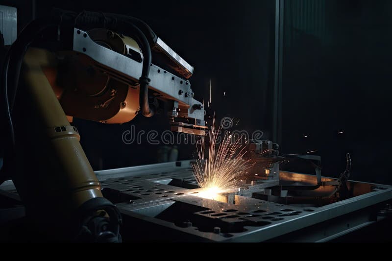 Robotic Arm, Welding Together Pieces of Metal Plate Stock Illustration ...