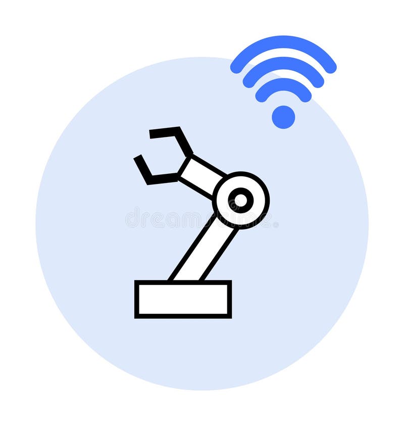 Robotic Arm with Wireless Connection Signal on Light Blue Background ...