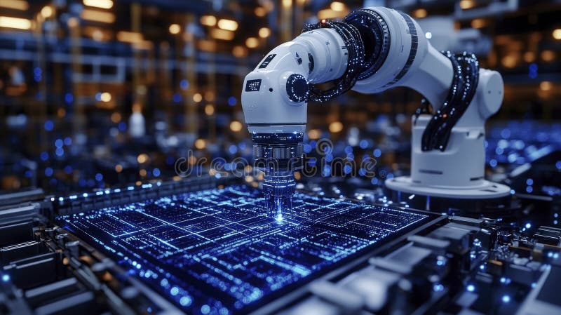 Robotic Arm Working on Advanced Circuit Board in Factory Stock ...