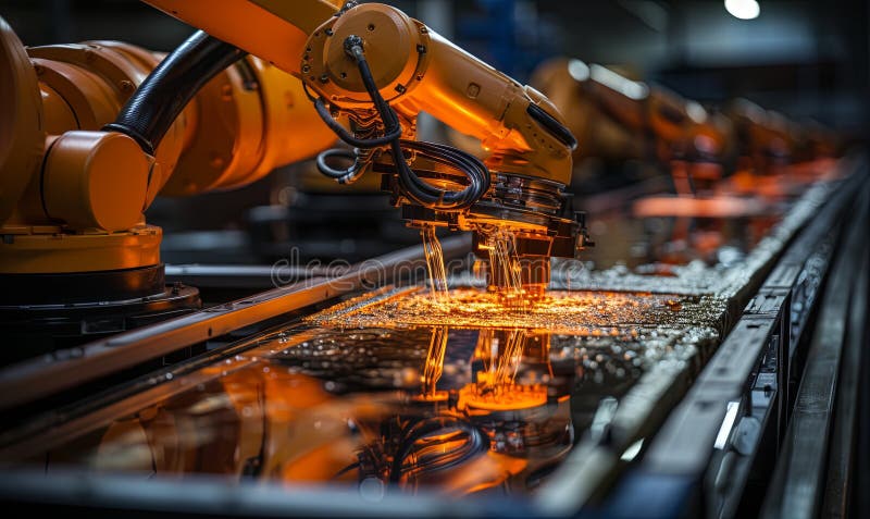 Robotic Arm Working on Assembly Line Stock Image - Image of process ...