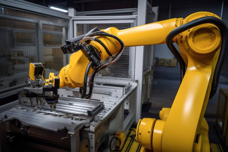 Robotic Arm Working on Assembly Line in Factory, Industry 4.0 Concept ...