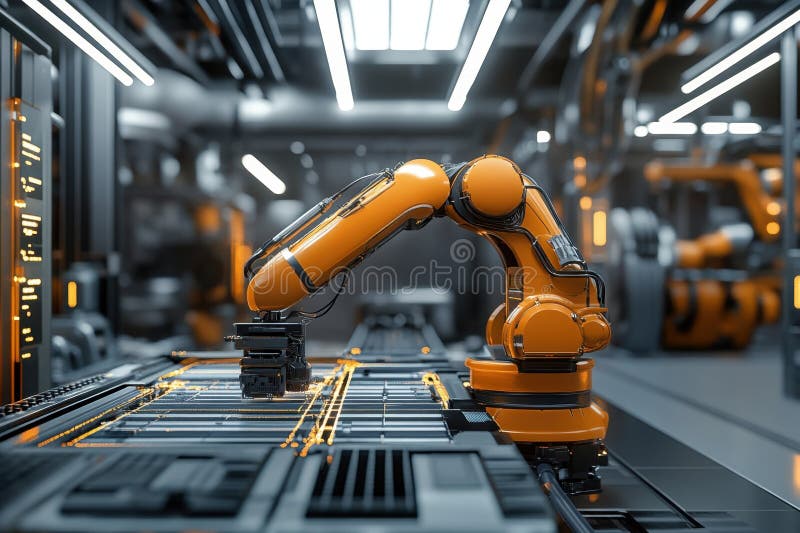 Robotic Arm Working on Assembly Line in Modern Industrial Facility ...