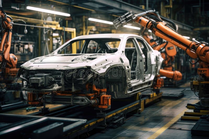 A Robotic Arm Working on a Car Chassis in an Assembly Line Stock Image ...