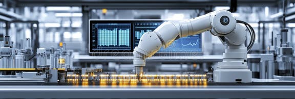 Robotic Arm Working on Circuit Board Automation Task Stock Illustration ...