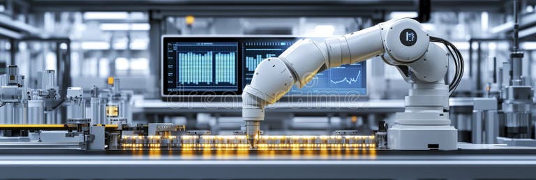 Robotic Arm Working on Circuit Board Automation Task Stock Illustration ...