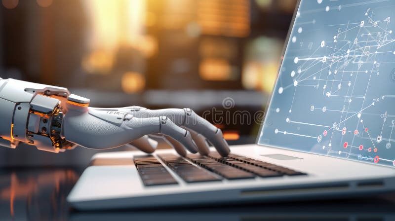 Robotic Arm Working with Computer Keyboard Stock Illustration ...