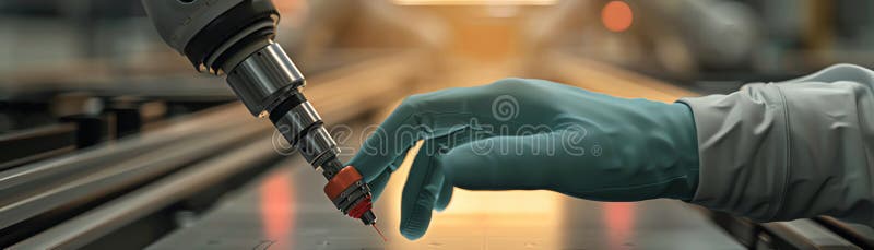 Robotic Arm Working with Human Hand in a Factory Setting Stock ...