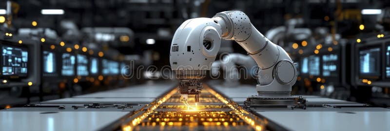 Robotic Arm Working on Industrial Circuit Assembly Line Stock ...
