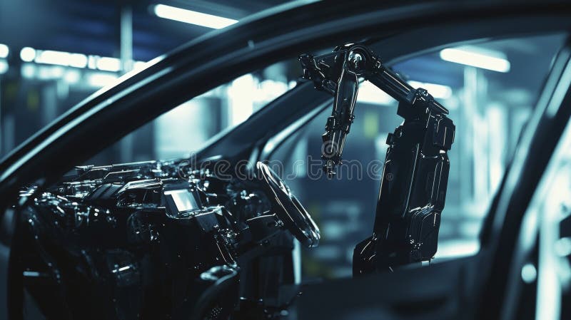 Robotic Arm Working Inside Automotive Interior Frame Stock Illustration ...