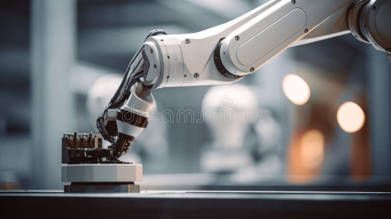 Robotic Arm Working on a Machine, AI Stock Illustration - Illustration ...