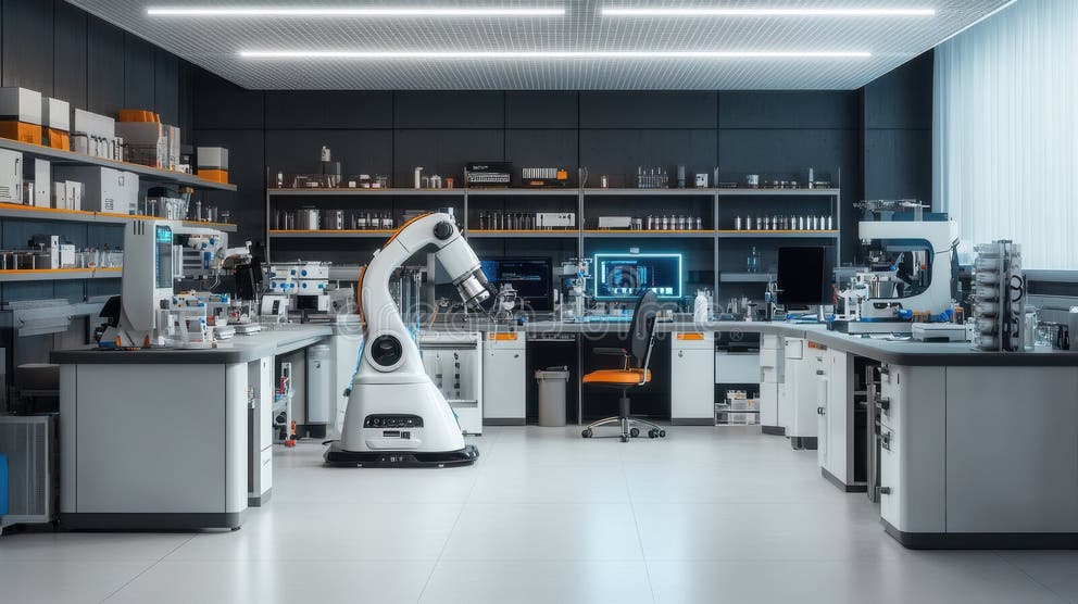 Robotic Arm Working with Microscope in Modern Laboratory Stock Photo - Image of industry ...