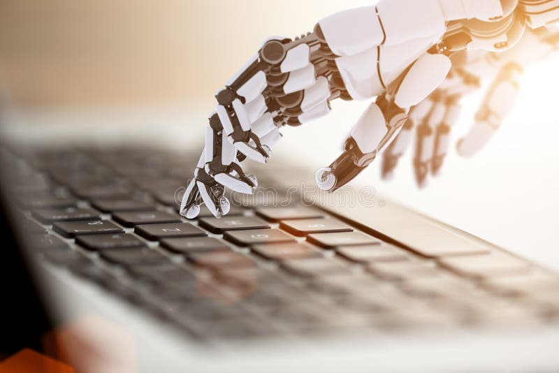 Robotic Arm Working with Notebook. Conceptual Technology Design. Stock ...