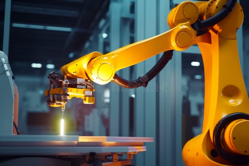 Robotic Arm Working on Piece of Machinery in Factory or Factory ...